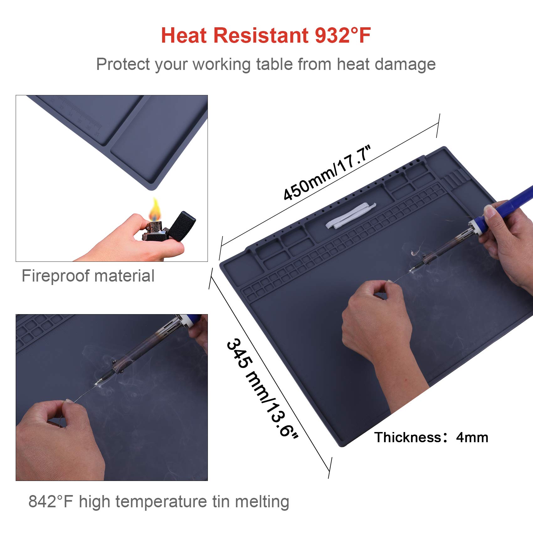 Premium Heat Resistant Anti Static Mat for Computer, Laptop, Cellphone Electronics Repair, HPFIX ESD Safe Soldering Mat for for BGA and Gun Soldering Iron, Workbench (17.7" x 13.6")