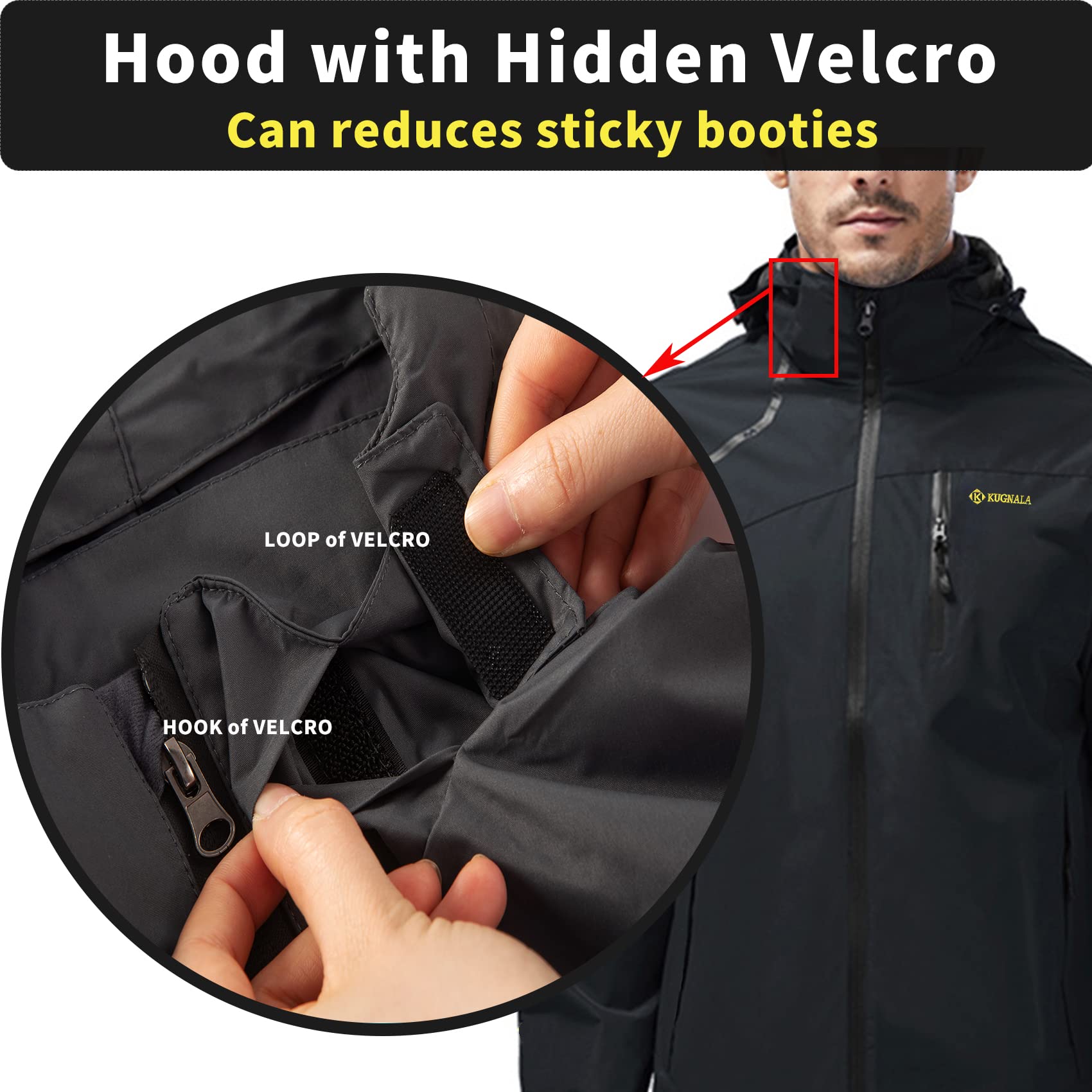 Kugnala Mens Lightweight Rain Jacket Waterproof Rain Coat Hooded Windproof Windbreaker Jackets for Men Hiking Cycling Black XL