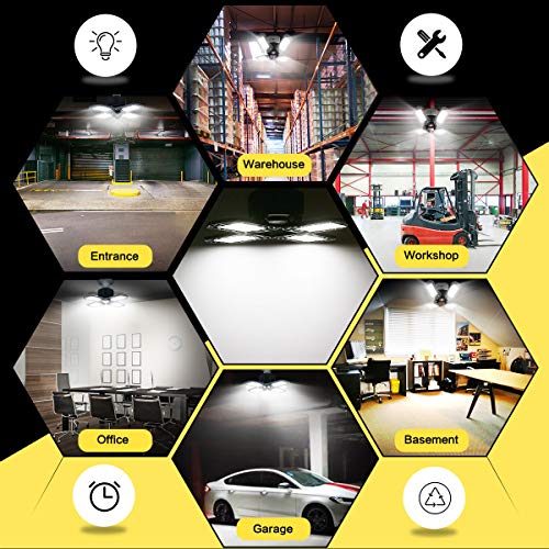 LED Garage Lights, Deformable Garage Light 100W 10000LM Super Bright Led Garage Ceiling Light with 4 Adjustable Panels Shop Lights for Workshop Garage Basement(Daylight White)