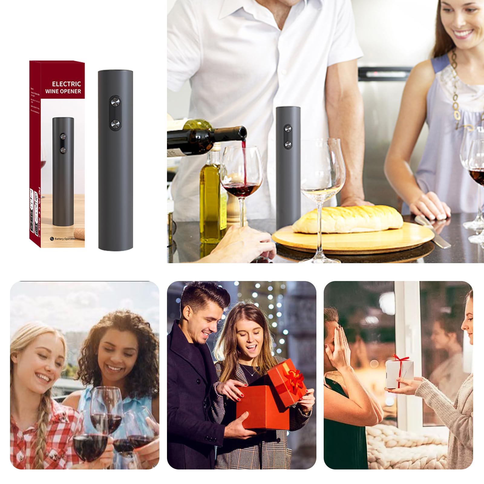 Wine Bottle Opener Electric Wine Bottle Openers,Battery Operated Automatic Wine Corkscrew for Wine Lovers Gift Women Men (Black)