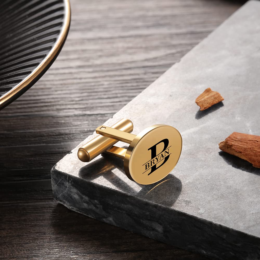 Nauchild Gifts for Men Cufflinks for Men Custom Initial A-Z Cuff Links Personalized Name Cufflinks for Business Wedding Tuxedo Shirts(gold 1)