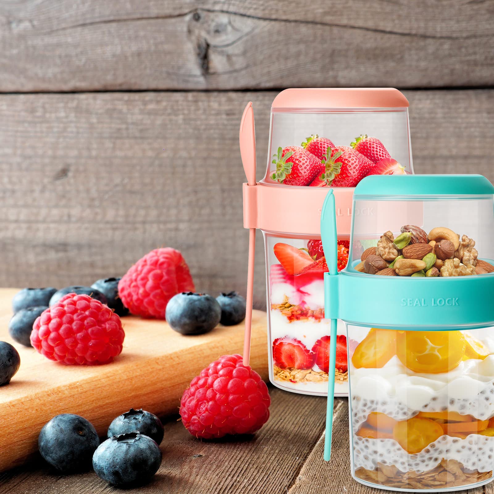 Nuenen 3 Pack 29 oz Cereal Cups Breakfast Cereal and Milk Container Portable Take and Go Cup Reusable Overnight Oats Container 2 Tier Oats Jars with Lid Fork Leak Proof Yogurt Oatmeal Salad Cup