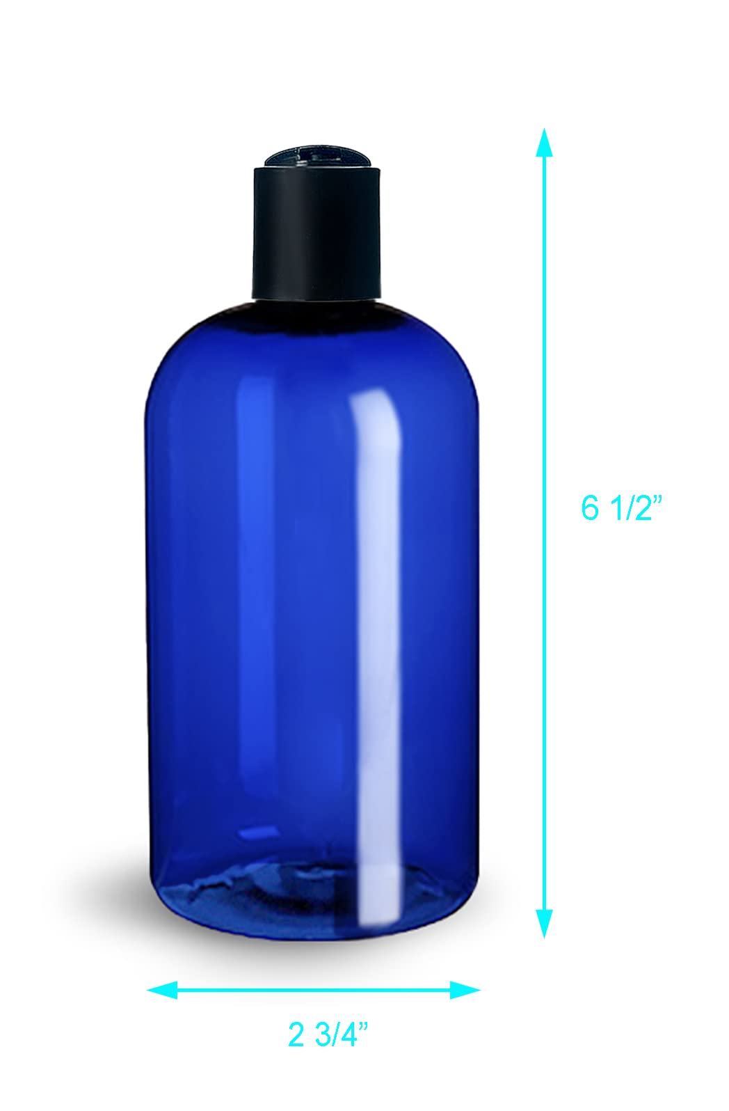 ljdeals 16 oz Cobalt Blue PET Plastic Refillable Bottles with Disc Top Caps, Pack of 6, BPA Free, Made in USA