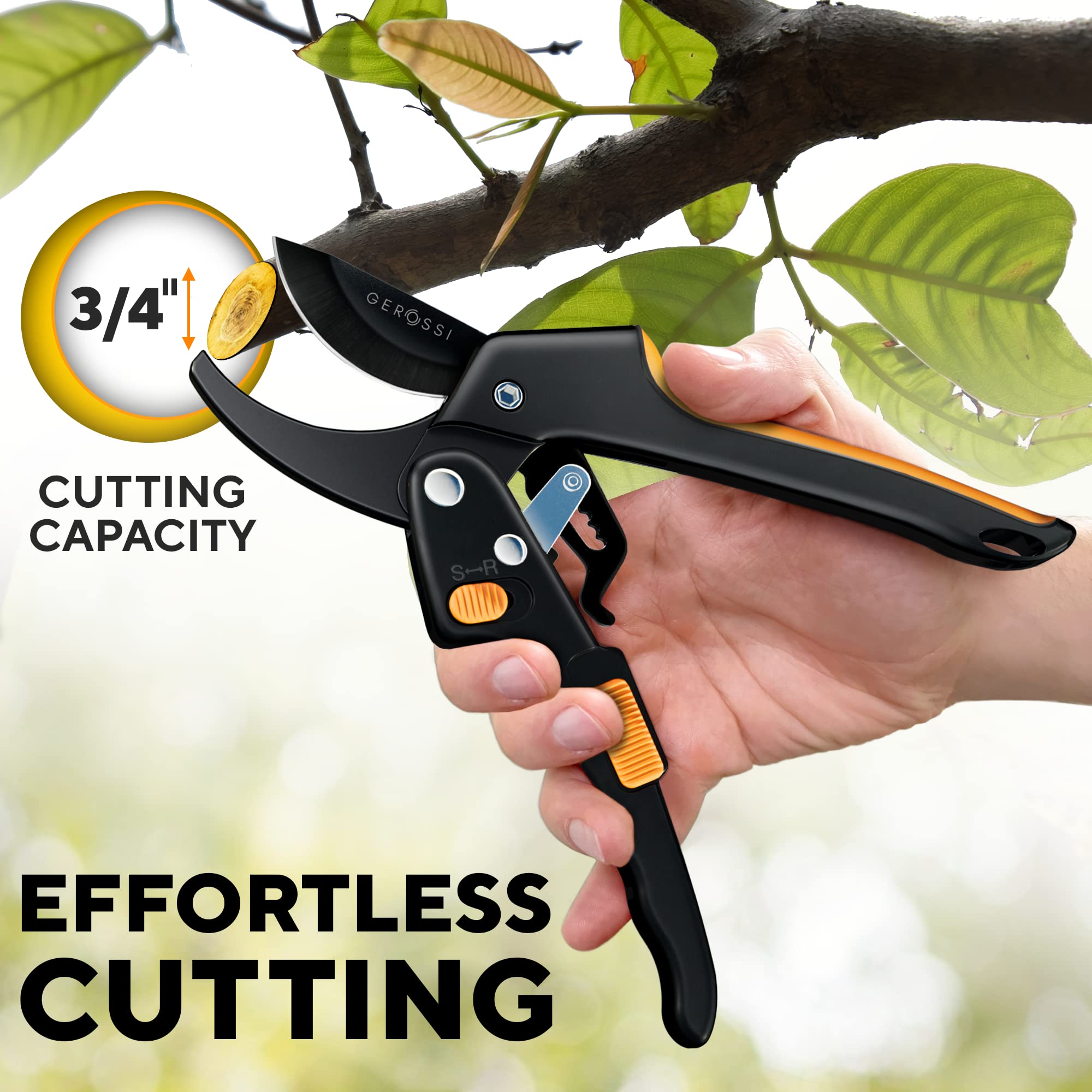 Ratchet Pruning Shears for Gardening Heavy Duty - Increases Cutting Power 3x - Perfect Ratchet Pruners for Weak Hands & Arthritis- 8β Anvil Garden Clippers - w/Extra Sharp Blade for Effortless Cutting