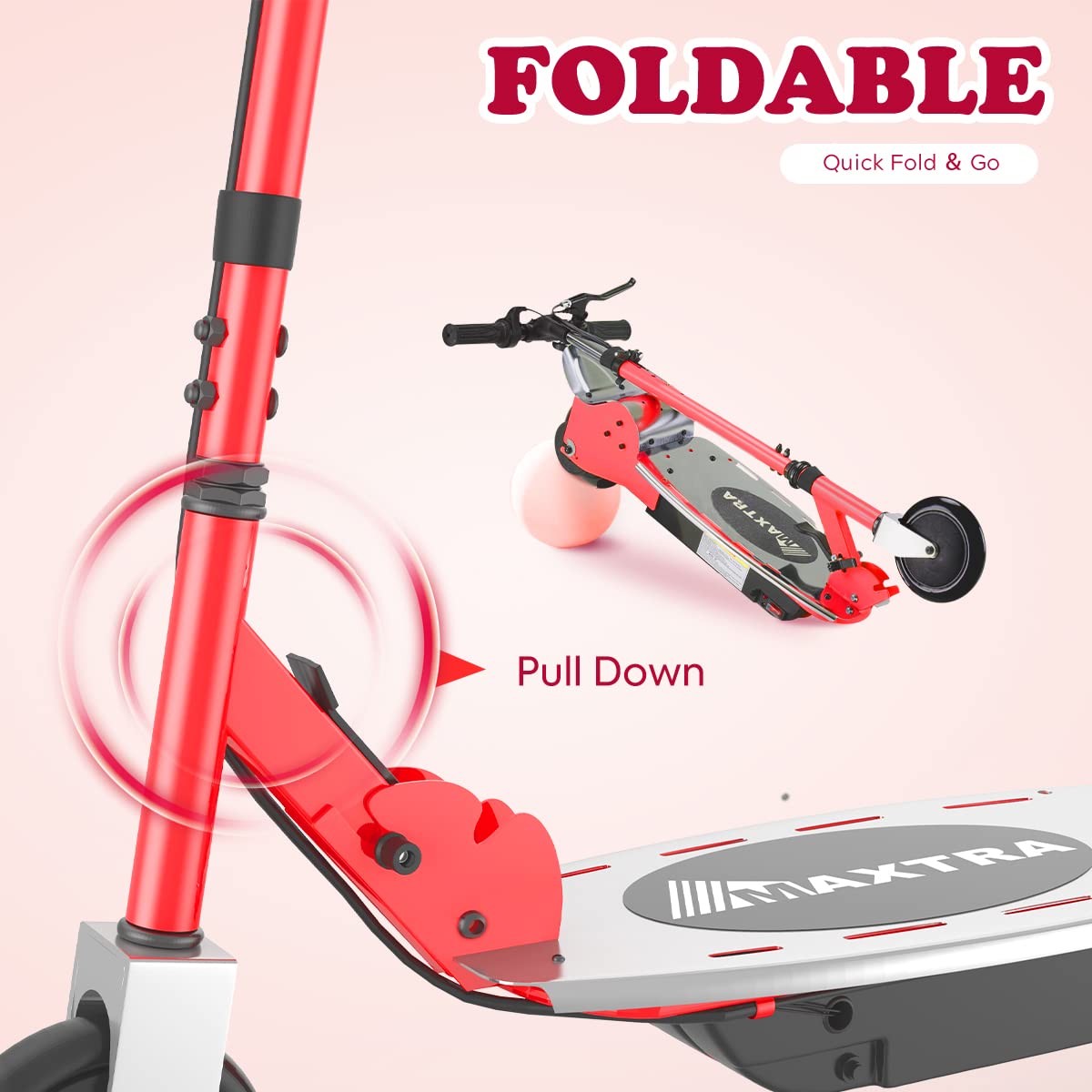 MAXTRA E120 Electric Scooter with Removable Seat, 60 Mins Long Battery Life & up to 10mph, Adjustable Height for Kids Ages 6-12