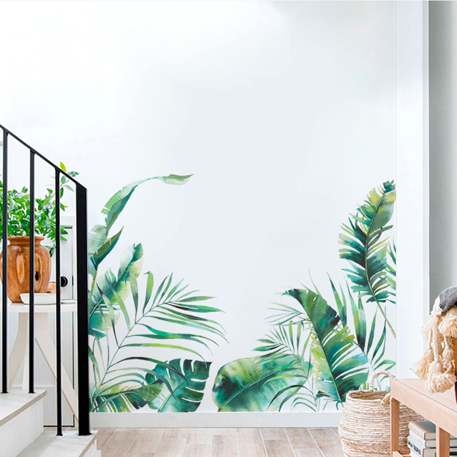 Tropical Vegetation Wall Decals Large Vinyl Green Plants Wall Stickers for Classroom Nursery Living Room Home Wall Decoration