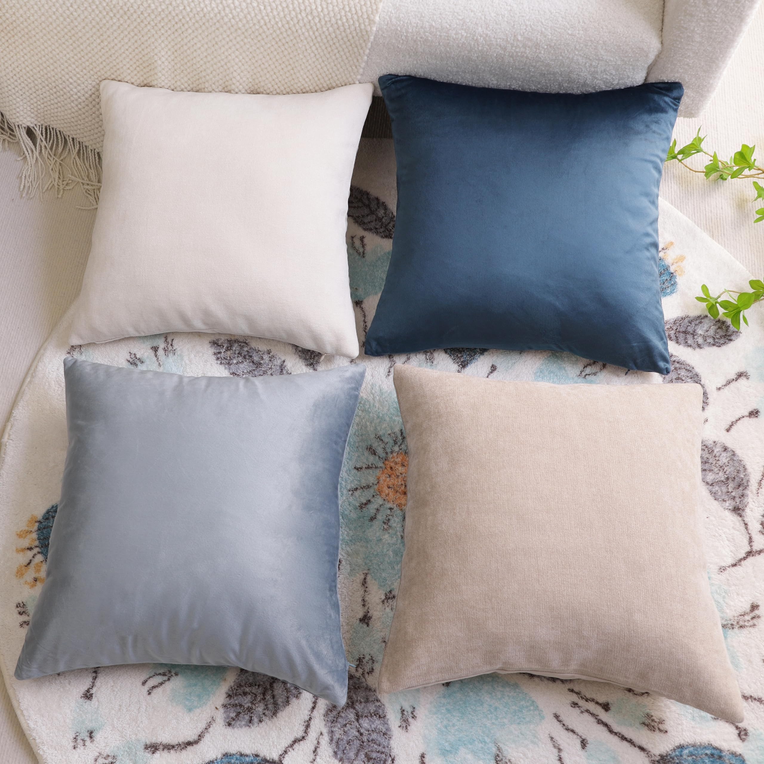 JIANTKJ Decorative Throw Pillow Covers Set of 4, Velvet&Chenille Double-Sided Design Couch Pillows for Living Room Sofa Bedroom Modern Home Decor (18x18 Inch,Grey)