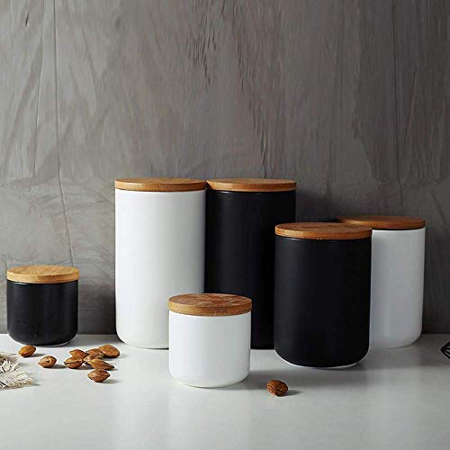 MilkyWay Food Storage Jar Strong Ceramic Storage Canisters with Airtight Seal Bamboo Lid Modern Design Seal Damp-Proof Kitchen Jar for Coffee, Tea, Spice and More (Black(L: 34 oz/1000ml))