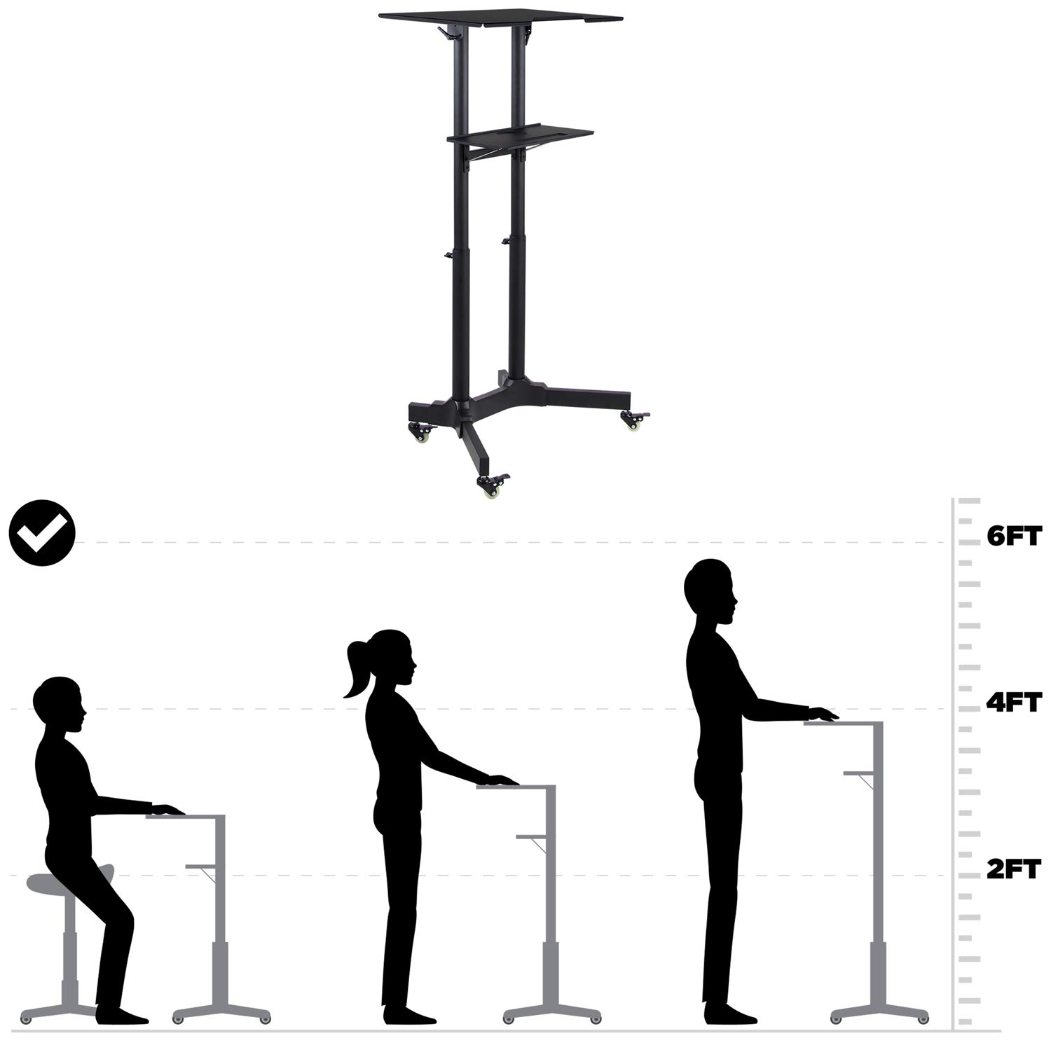 Mount-It! Mobile Standing Height Desk, Portable Podium and Rolling Presentation Lectern, Laptop Stand Up Desk with Caster Wheels (MI-7971)