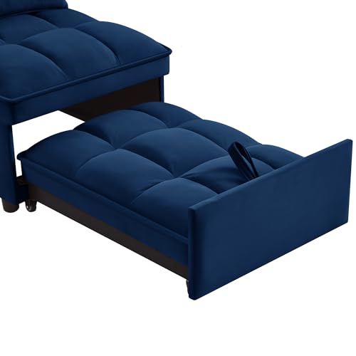 YOPTO Multi-Function Convertible Single Sleeper Sofa Bed with Storage Pockets,Velvet Tufted Pull-Out Couch Bed 4in1 W/Adjustable Backrest & Pillows,Chaise Lounge for Living Room,Small Space,Navy