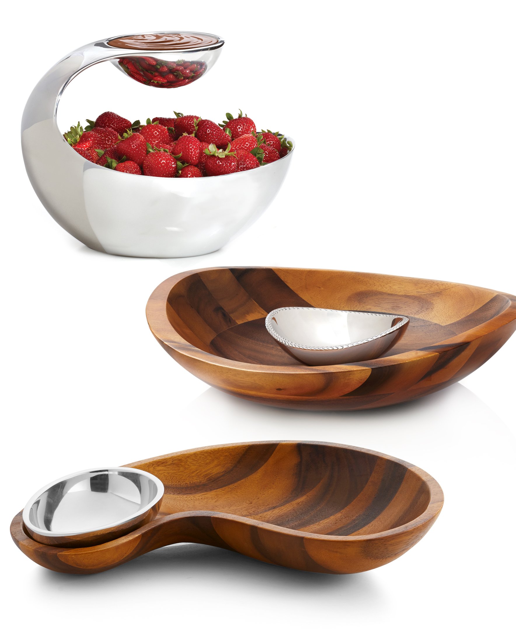 nambe Scoop Server | Two-Tiered Chip and Dip Bowl | Cold & Hot Appetizer Serving Bowl | Made of Metal Alloy | 11 x 8 Inch | Designed by Wei Young (Silver)