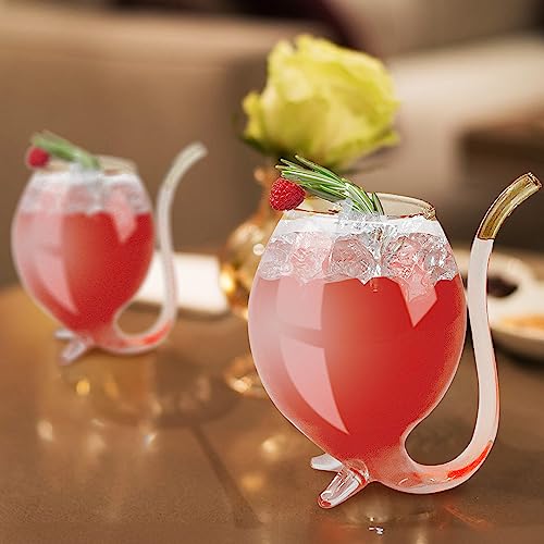 Montex Vampire Wine Glass 4pcs 12oz Creative Cocktail Glasses Built-in Straw fun Cocktail Glass for Wine Juice Party Glassware