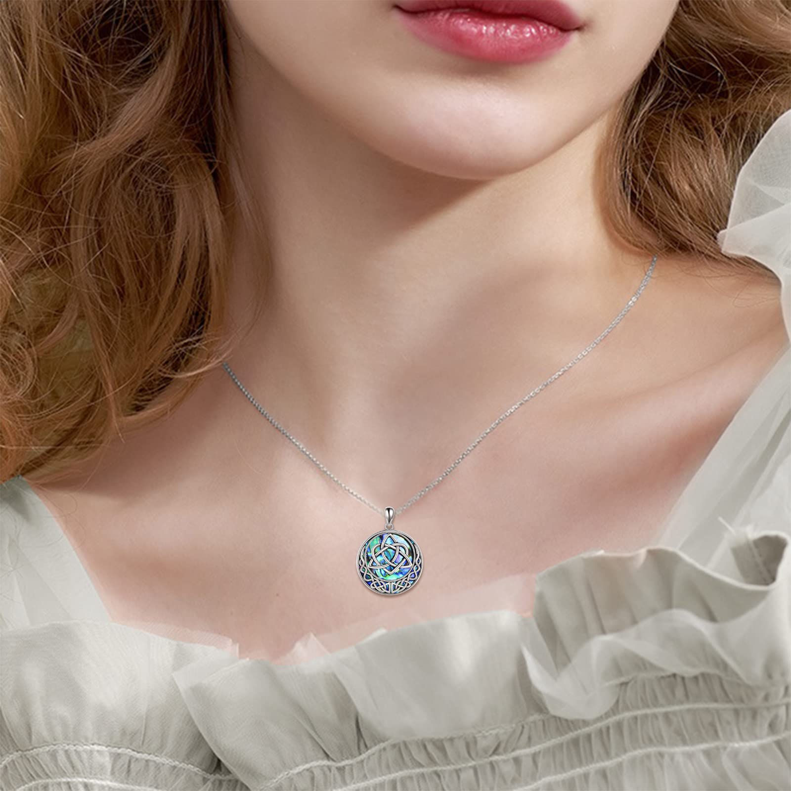 ONEFINITY Good Luck Irish Celtic Knot Necklaces Sterling Silver Abalone Shell Celtic Knot Pendant Gifts for Women Men