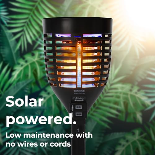 Techko Solar Zapper Torch with 360º Easy-Clean Brush - Outdoor Waterproof Electric Bug Zapper, Rechargeable Insect Trap Fly Zapper for Home, Patio, Camping - Panel Sensor for Efficient Bug Zapping
