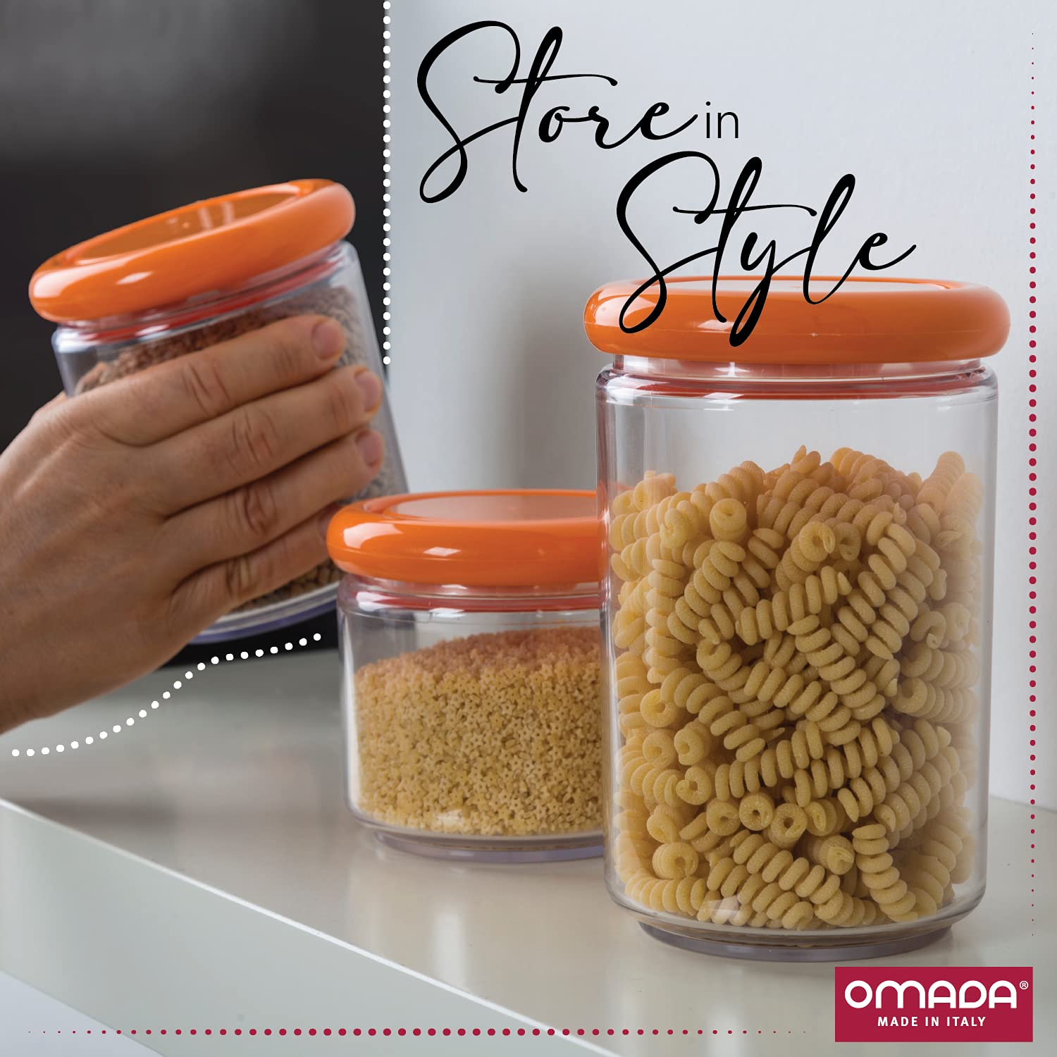 OMADA Acrylic Airtight Storage Container: Sugar Flour Container and Pasta Container - Storage Jar for Food Toiletries Office Supplies - Dishwasher Safe Storage Container Cylinder - 16 Oz β Violet Lid