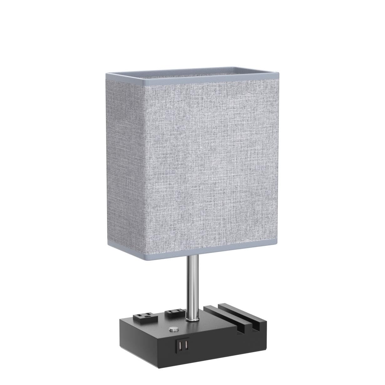 lifeholder Fully Dimmable Table lamp, Lamps with Two Phone Stands and AC Outlet, Bedside Lamp with Two LED Bulb for Bedroom, Living Room,Study(Set of 2) Light Grey