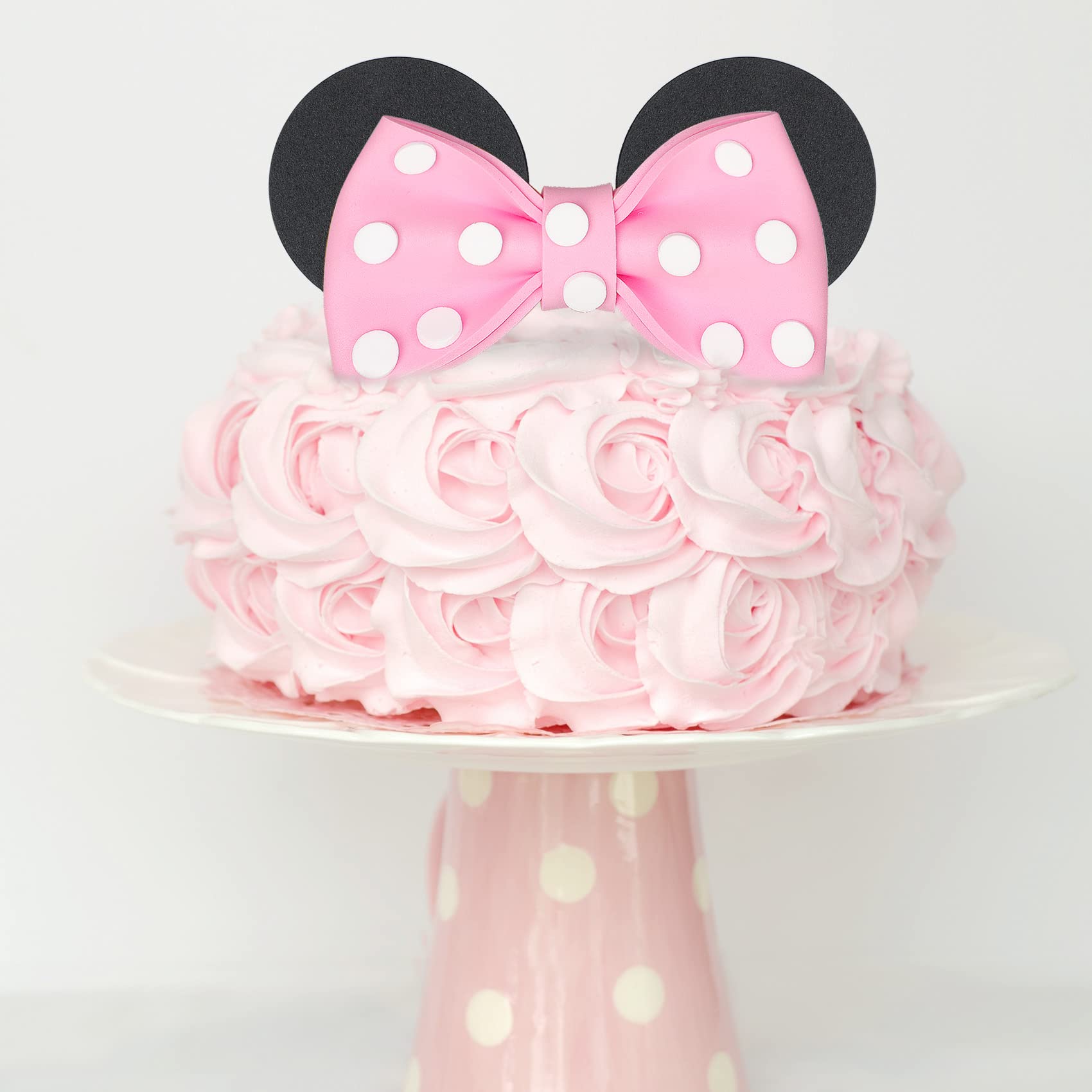 Mouse Cake Topper Pink Bow and Ears Party Supplies Decorations for Baby Girl Birthday