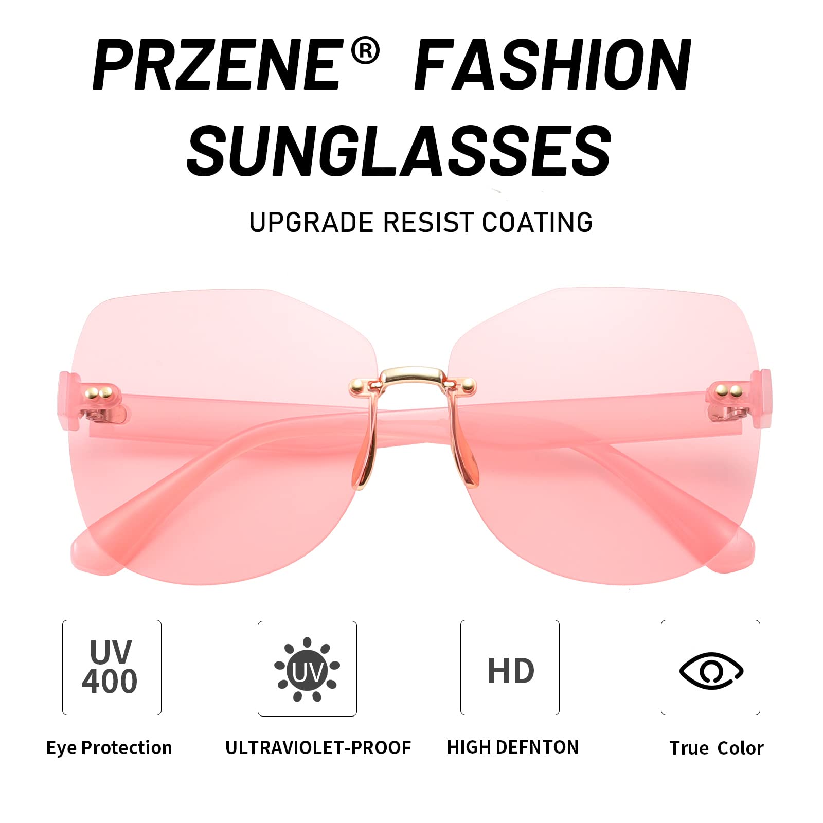 Przene Rimless Sunglasses for Women Men Vintage Rectangle Frameless UV Protection Sunies Green Temple Gradient Green Lens