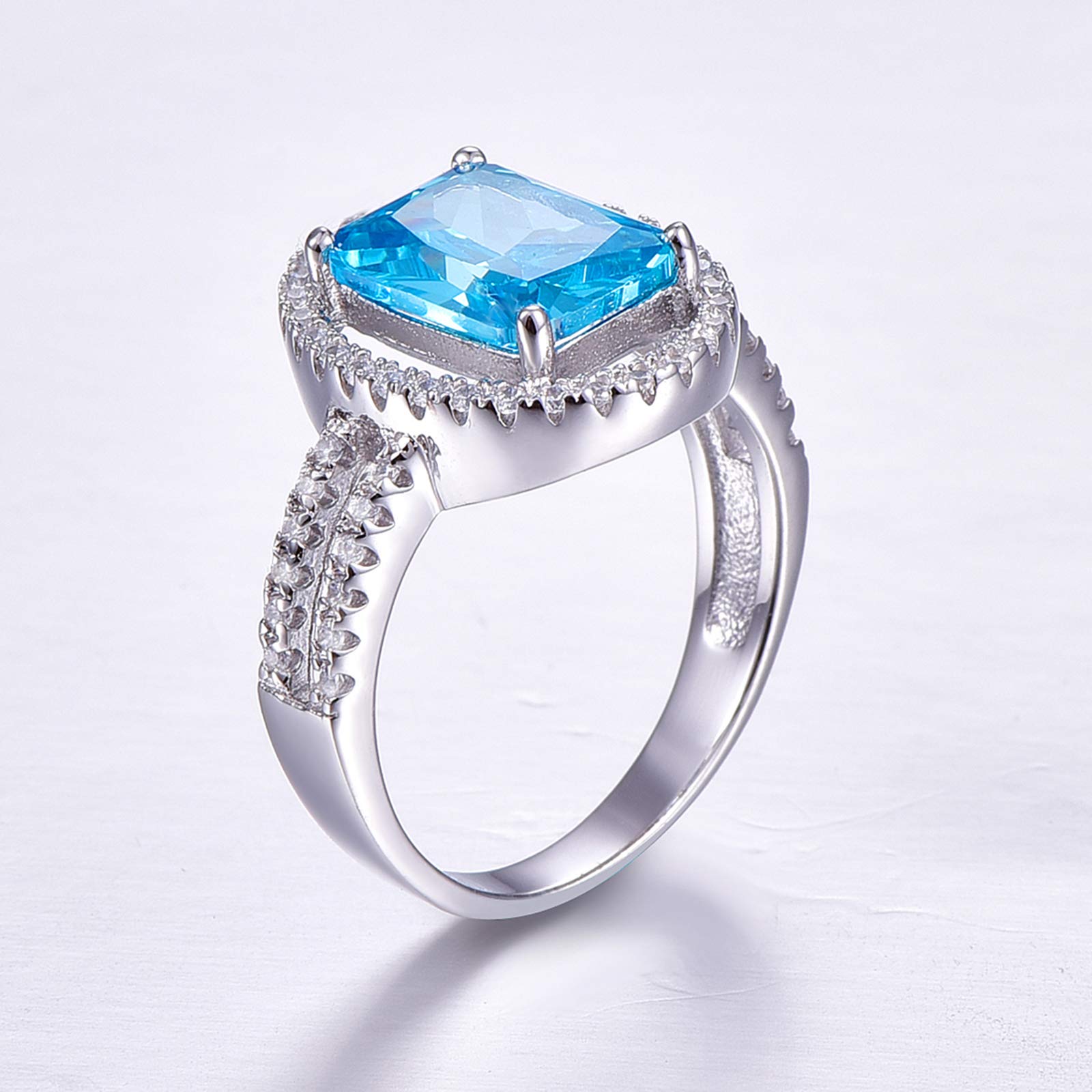 Psiroy 925 Sterling Silver Created Blue Topaz CZ Halo Engagement Ring Size 9
