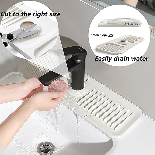 MOODKEY Kitchen Sink Splash Guard Sponge Holder for Kitchen Sink Silicone Faucet Handle Drip Catcher Tray Sink Protector for Kitchen Sink Faucet Mat Fits the Faucet Tube within 2.5"(Off-white, 14.6'')