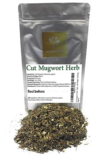 Mugwort Tea - Dried, Cut Artemisia Vulgaris Herb - 100% Riverside Wormwood, Felon Herb, Chrysanthemum Weed - Net Weight: 1.0oz/28.5g