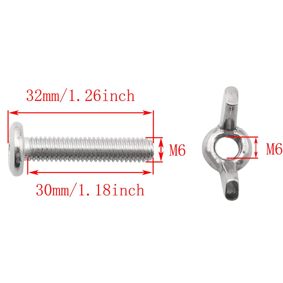 TAODAN 10PCS Stainless Steel Large Flat Head Screws M6x30 1/4 x 1-1/4 Sidewalk Bolts with 10 Wing Nuts