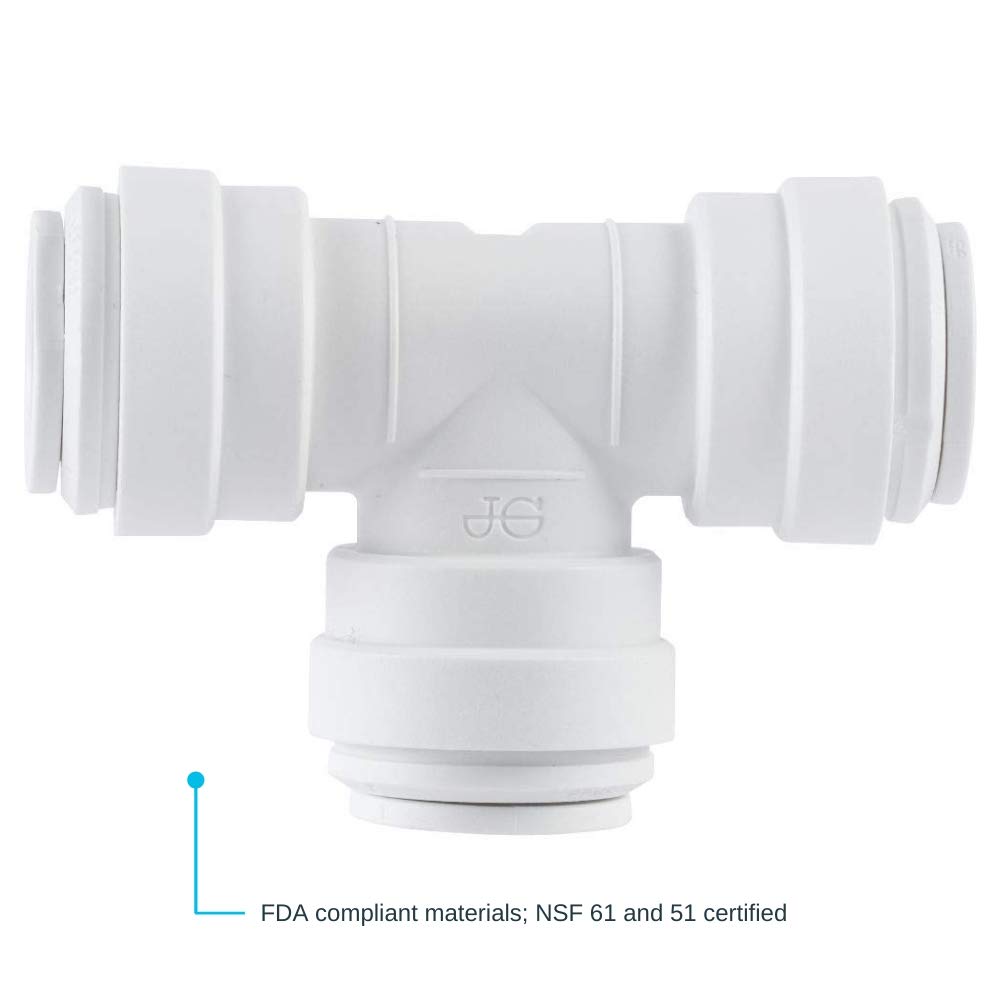 John Guest Speedfit 1/4 Inch Union Tee Connector, Push to Connect Plastic Plumbing Fitting, PP0208WP