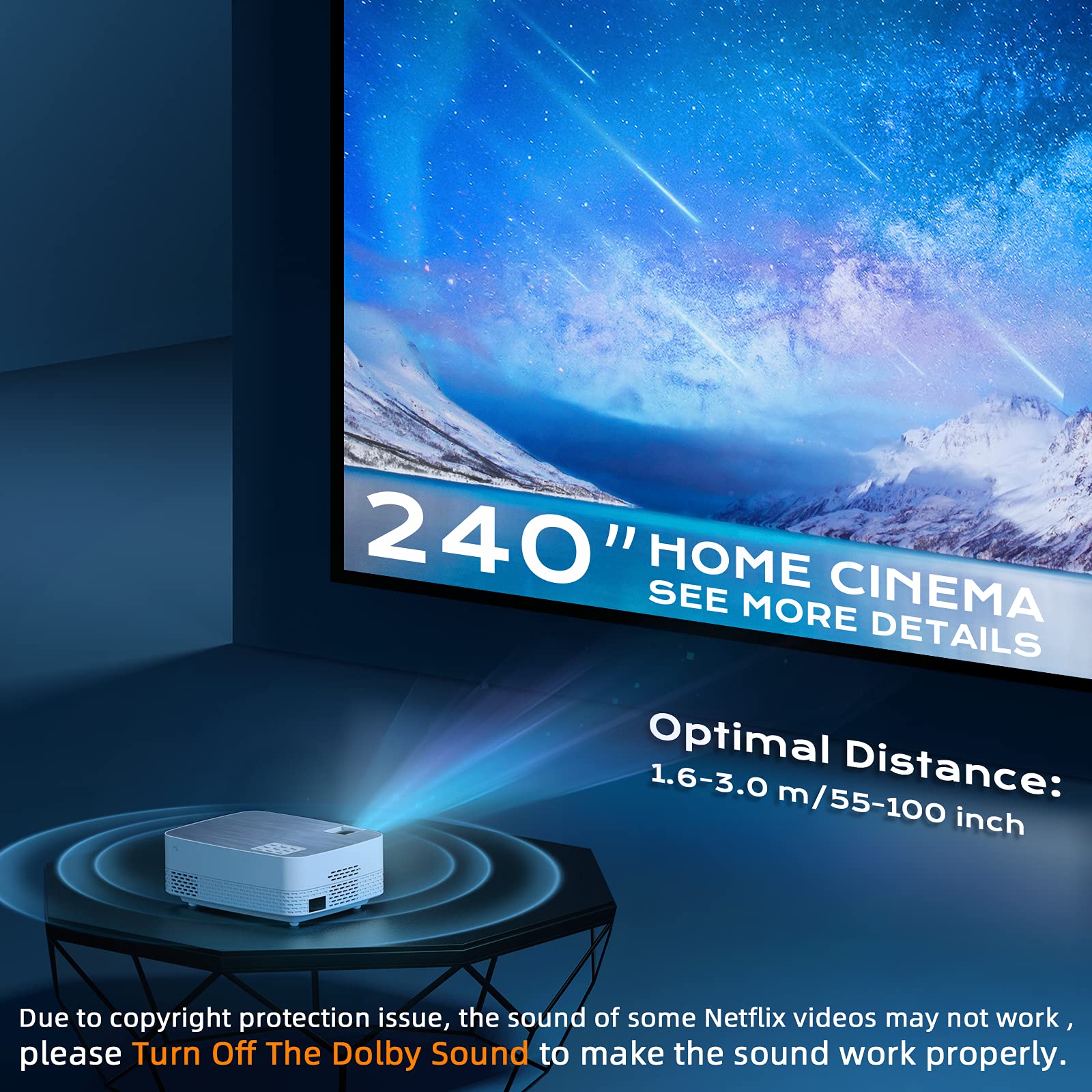Movie Projector,6500 Lumens 1080P Supported HiFi Speaker for Home Theater Projector, 60,000 Hours LED lamp Life Outdoor Video Projector Compatible with TV Stick/Switch/Laptop/PS5/USB/HD Bloomidea