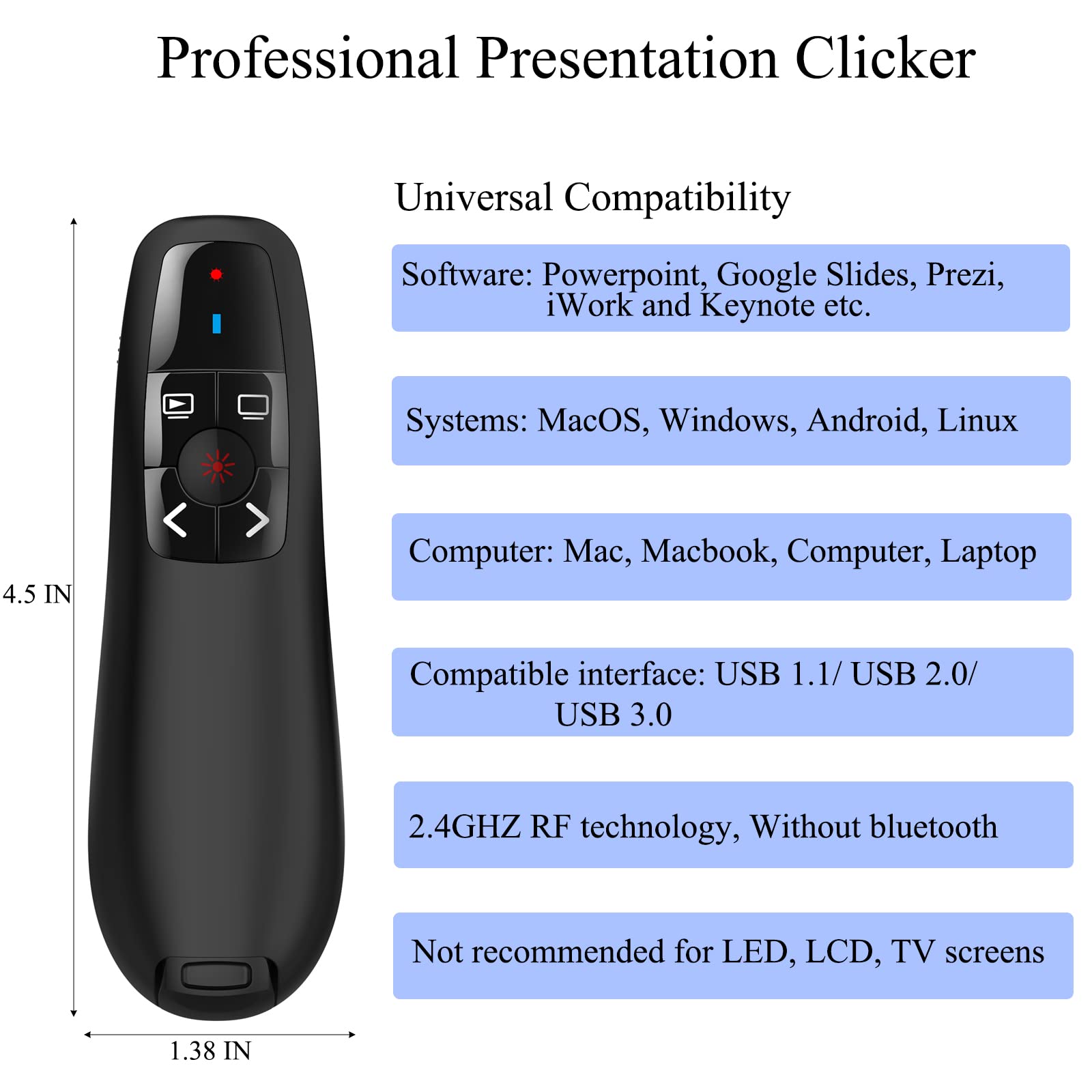 Wireless PowerPoint Remote Presentation Clicker: Presenter Pointer for Classroom Teacher - USB Slide Advancer Compatible MacBook Computer