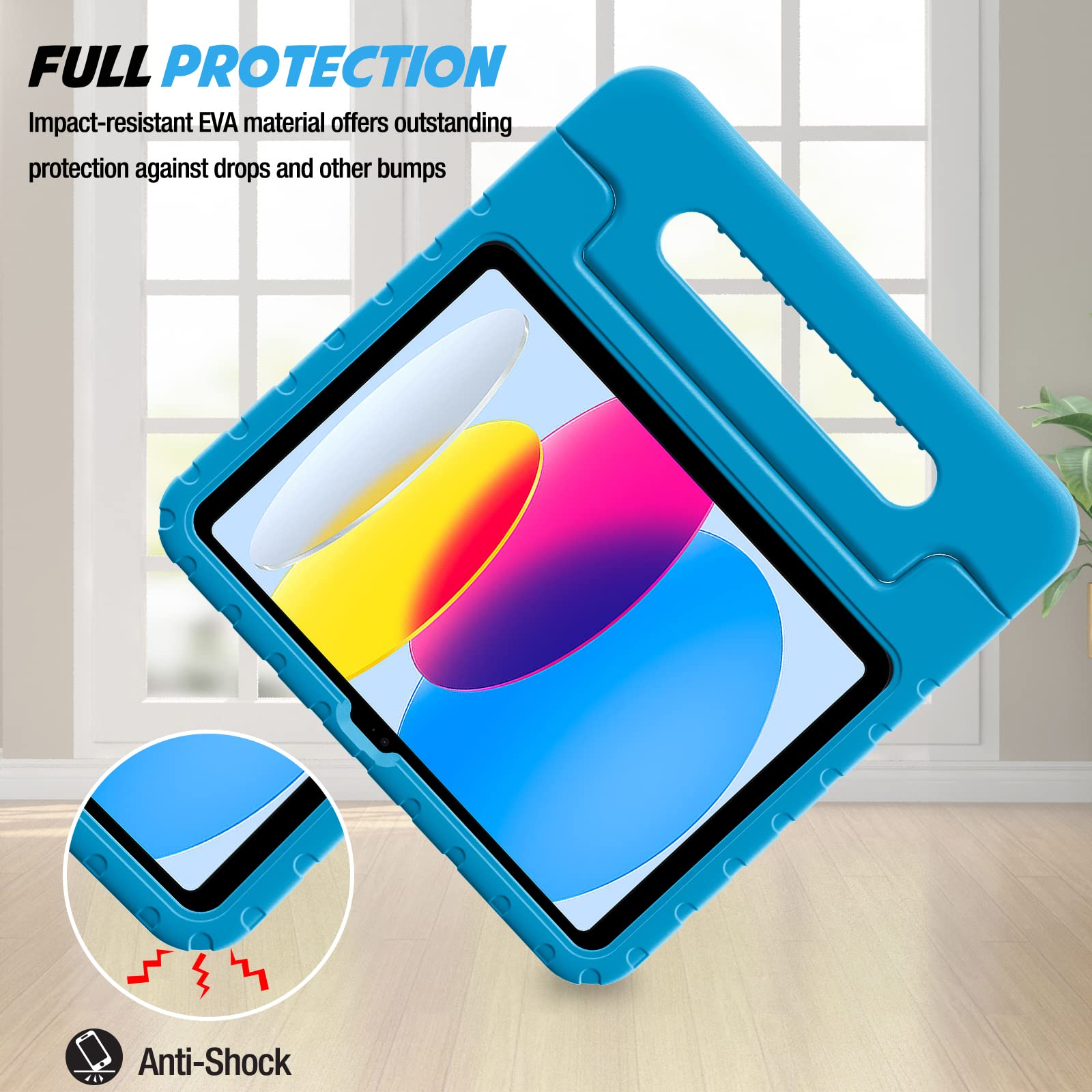 ProCase Kids Case for iPad 10th Generation with Pencil Holder, iPad 10 case 10.9 Inch 2022 Shockproof Lightweight Kids Case with Stand and Convertible Handle for Child Boys Girls Toddlers -Blue