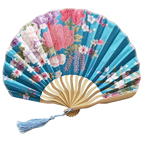 PBLCYUT Ornaments Pattern Chinese Style Hand Held Fans Silk Bamboo Folding Fans Handheld Wedding Hand Fan Portable Folding Fan (Color : H)