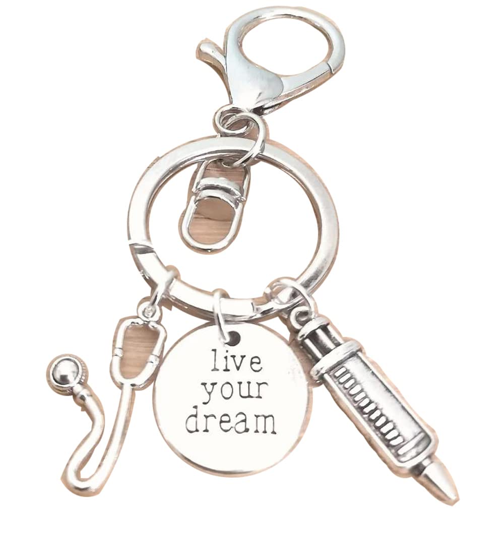 TARAKI Live Your Dream Keychain Stethoscope and Syringe for medical staff Nurse Keyring