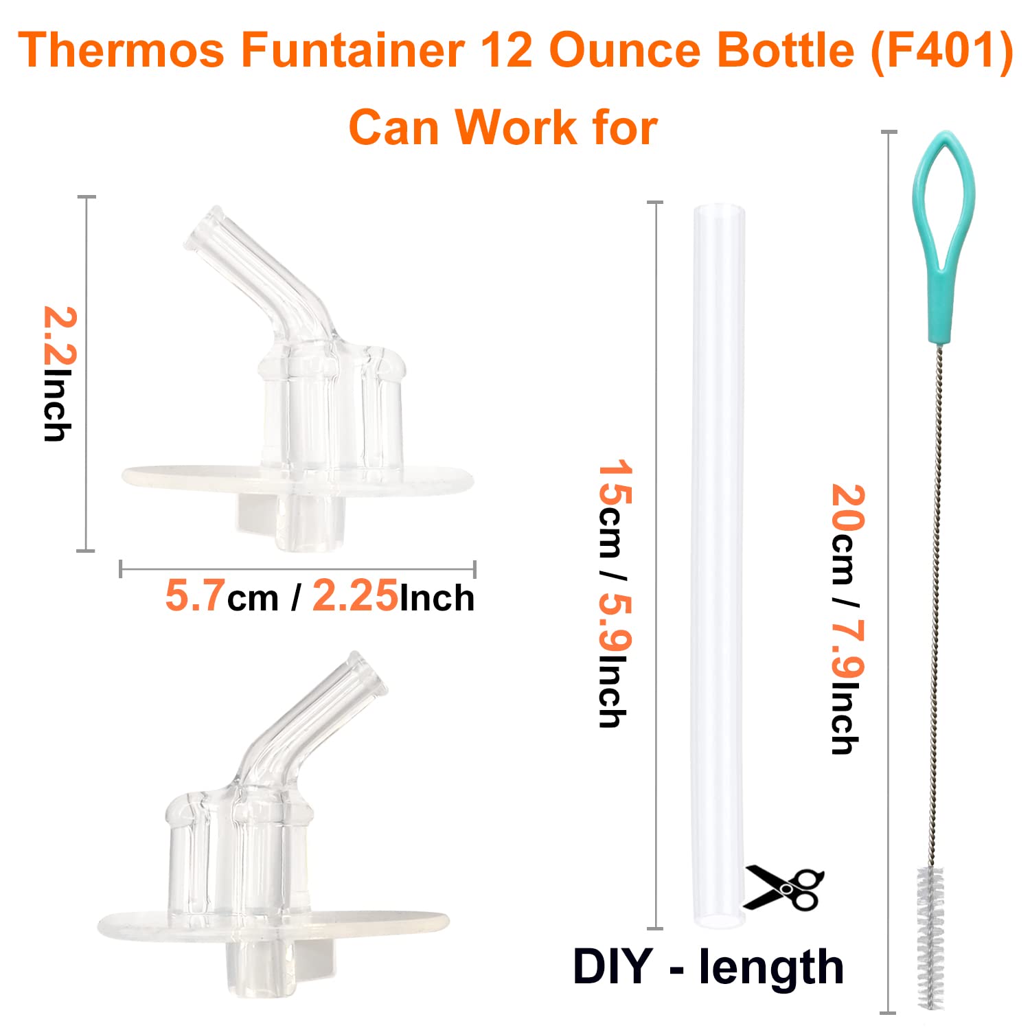 Replacement Straws for Thermos Funtainer 12 Ounce Bottle(F401), 8 Sets(8 pcs Silicone Sipper Straws, 8 pcs Silicone Straw stems and 2pcs Straw Cleaning Brushes)