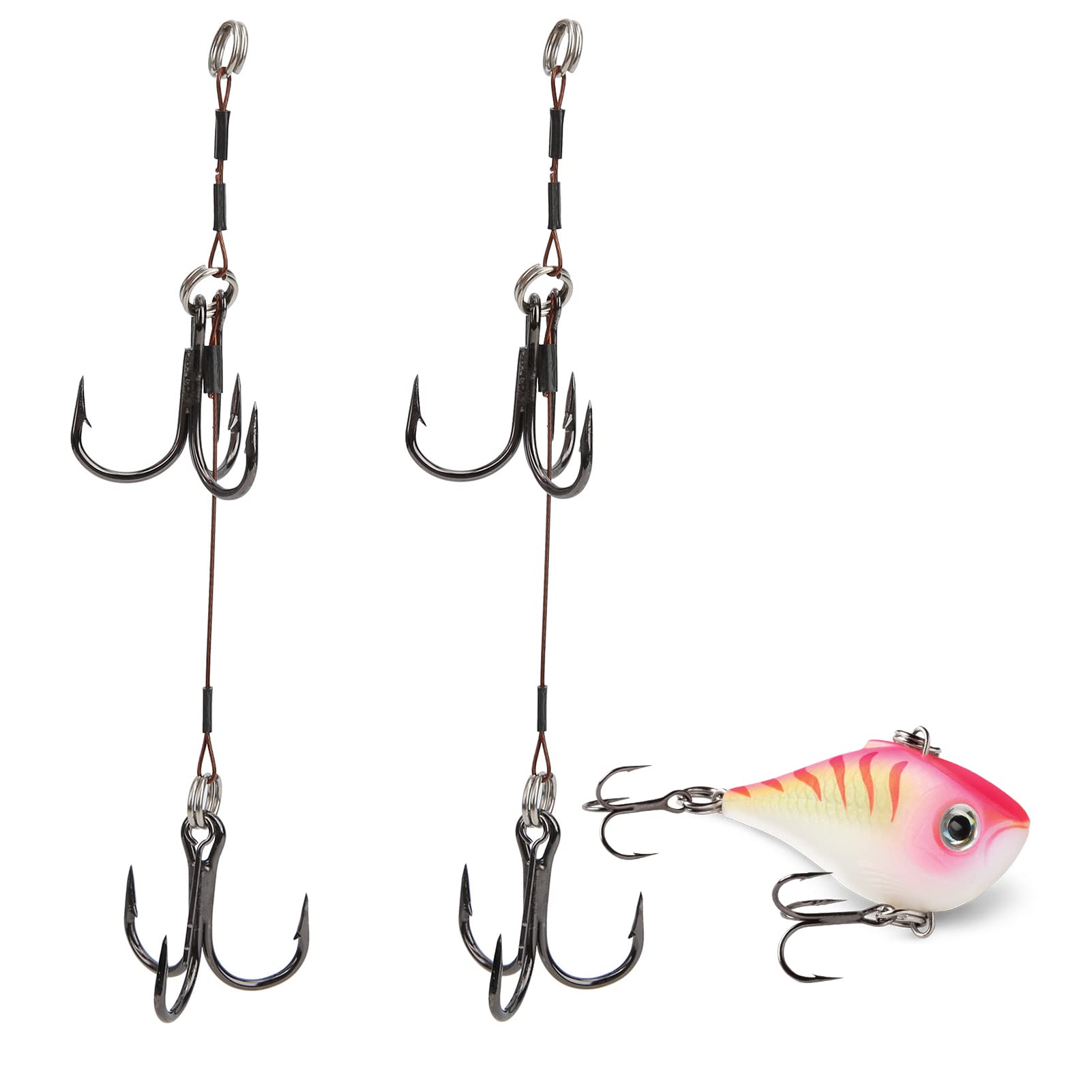 Natudeco 2PCs Triple Fishing Hook, Premium Quality Fishing Tackle Durable Barracuda Hook Line with Sharpened Corners for Saltwater and Freshwater Fishing
