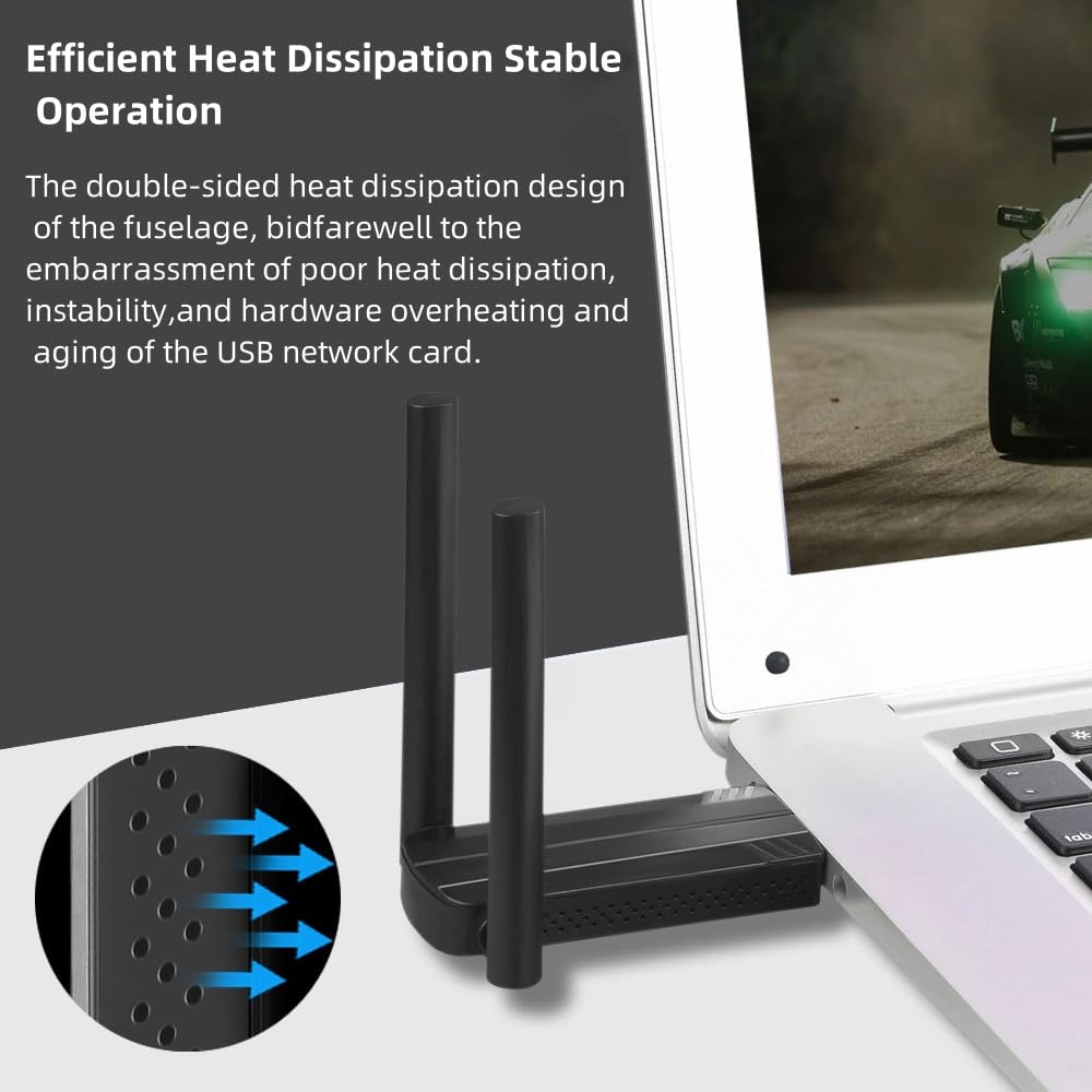 USB WiFi Adapter for PC, 1300Mbps Dual Band 2.4GHz/400Mbps&5.8GHz/867Mbps 5dBi High Gain Dual Antenna 802.11AC USB 3.0 Wireless WiFi Adapter Support WIN7/8/8.1/10/11/XP/Vista/Mac OS 10.9-10.15