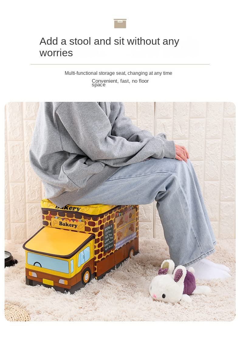 Storage box,A favourite toy,Cartoon car bin, A load-bearing storage , Foldable closet organizer storage containers with durable handles thick fabric for clothing, bed sheets and toys (Yellow)