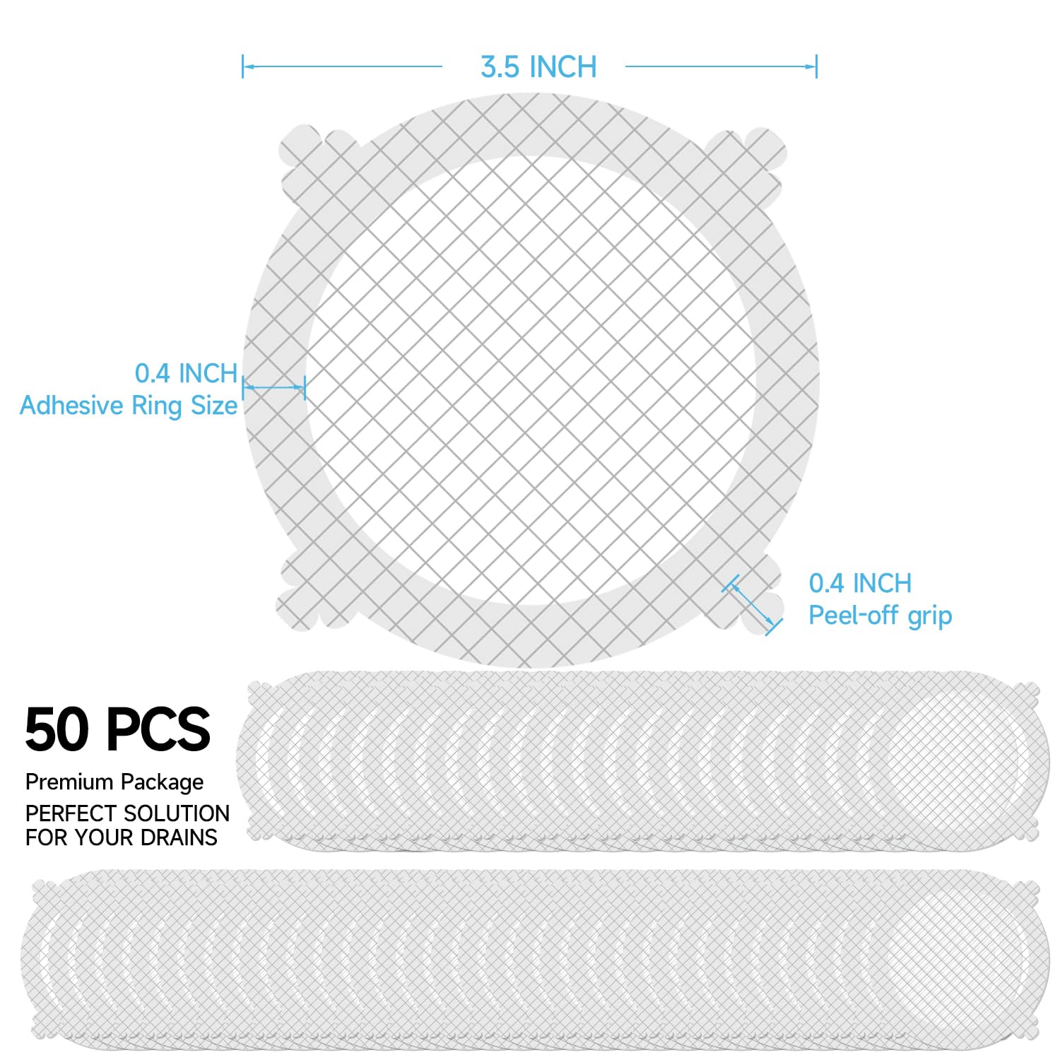 VIVIDLY 50 Pack Disposable Shower Drain Cover Hair Catcher Shower Drain Mesh Stickers, Bathroom, Bathtub, Kitchen, Sink, for Human and pet Hair (50)