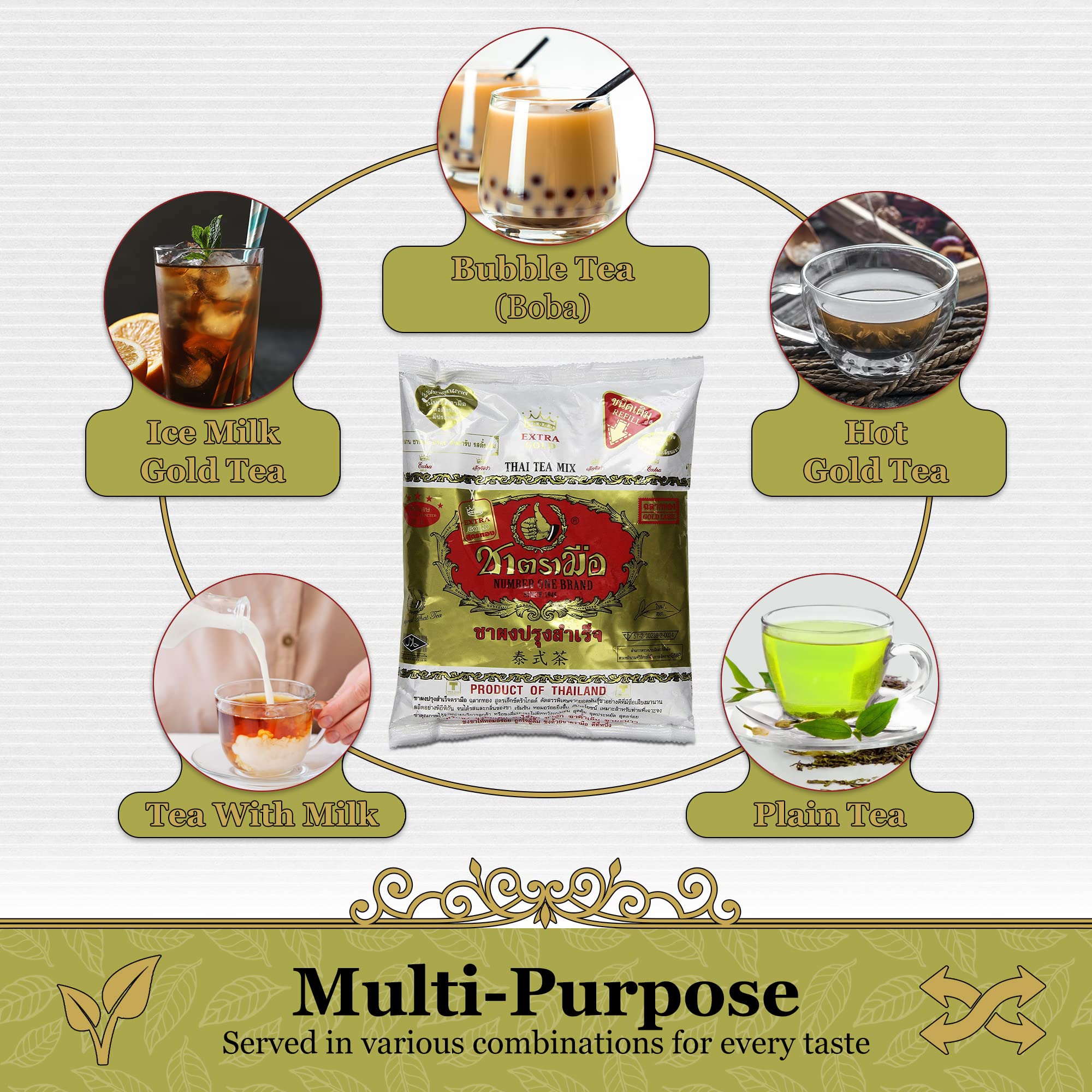 Number One Extra Gold Premium Thai Tea Mix Fine Loose Leaves for Iced Tea, Milk Tea or Boba Tea, Traditional Brand from Thailand with Stronger, Bolder Taste than Regular Thai Tea (14 oz Bag)
