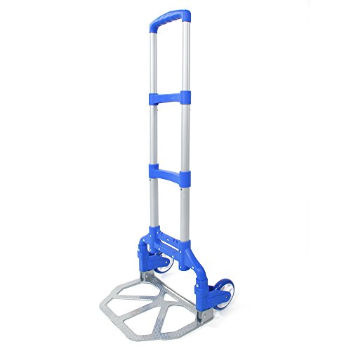 Portable Aluminium Hand Truck Collapsible Heavy Luggage Trolley Cart Folding Dolly Push Truck for Material Handling Transporting 165lbs Capacity (Blue)