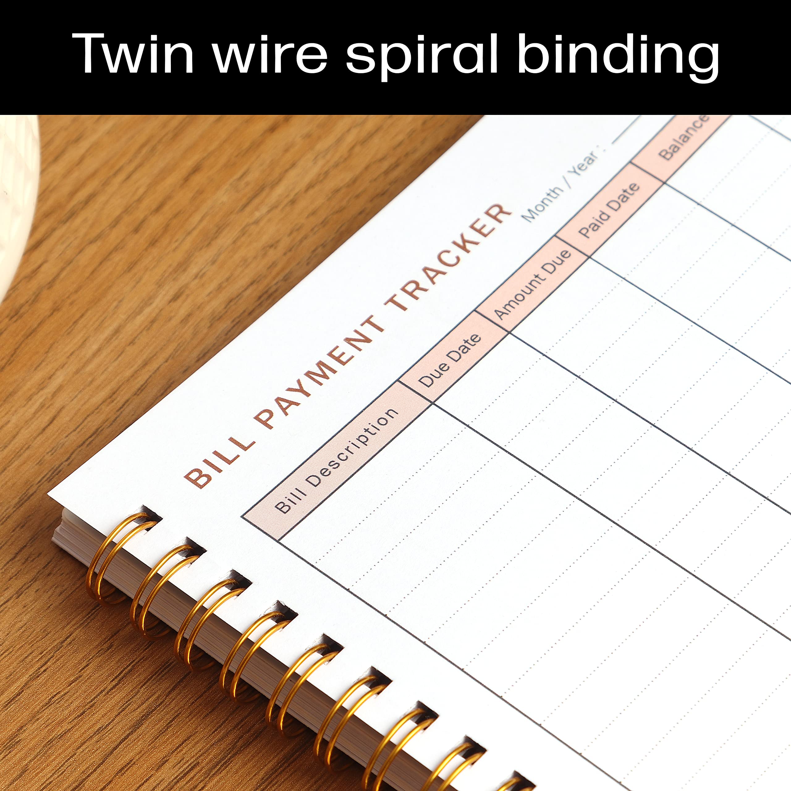 Miru Bill Payment Tracker. A5 Notebook Bill Planner with Spiral Binding and Back Pocket – Home Finance & Monthly Bill Payment Organizer, Logbook