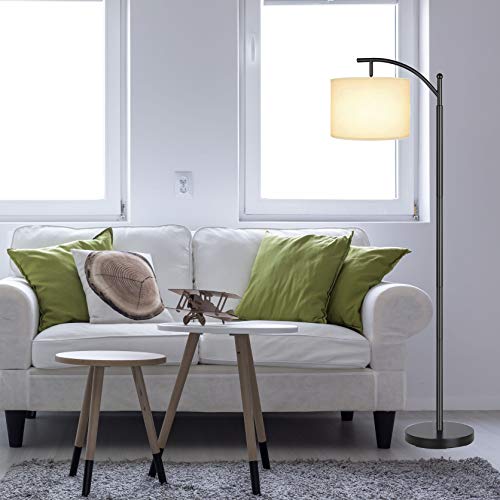 LIGHTACCENTS Bronze Floor Lamp with Hand-Stitched Hanging Drum Shade - Bedroom Lamp - Living Room Lamp