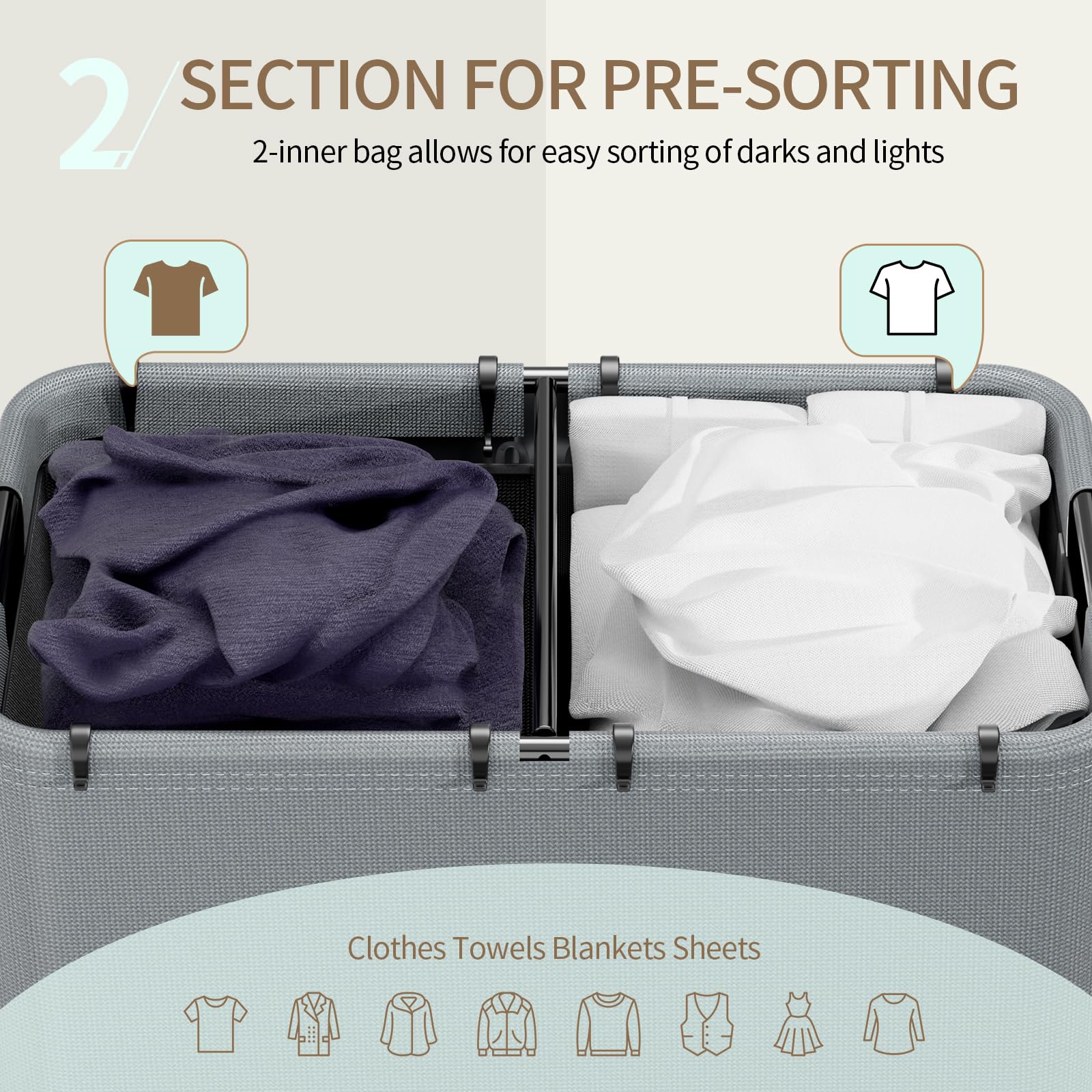 Yecaye 150L Laundry Hamper with Wheels, Rolling Laundry Basket with Lid and 2 Removable Laundry Bag, Large Capacity Clothes Hampers for Laundry, Bedroom, Bathroom, Dorm, Laundry Room, Grey