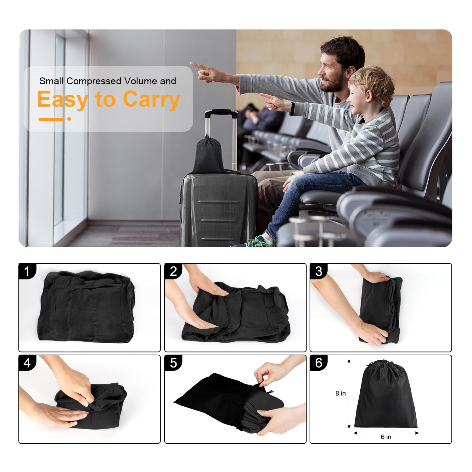 Maliton Inflatable Foot Rest Pillow, Airplane Travel Bed for Toddler, Car Seat Foot Rest for Kids, Adjustable Height Leg Rest Pillow for Airplane, Home, Office(Black, 2 Pack)
