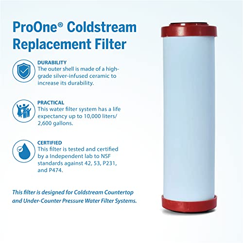 ProOne/Coldstream Replacement Filter for the ProOne Countertop or Under-Counter Water Filter System, Independently Tested Proven to Reduce PFAS