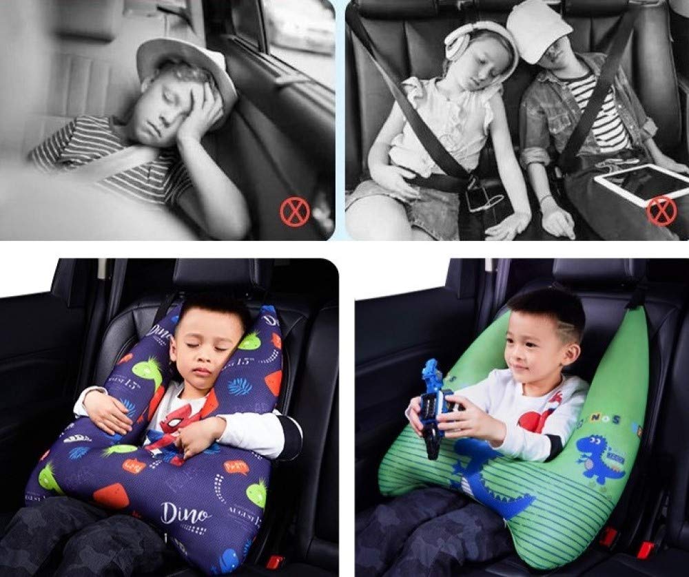 Kids Car Pillow with Head and Neck Support | Adjustable with Seatbelt | Soft and Snug Car Headrest Pillow | Best for Children When Traveling - Navy Blue