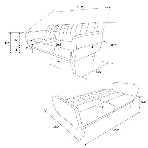 Novogratz Brittany Sofa Futon, Premium Linen Upholstery and Wooden Legs, Green Linen