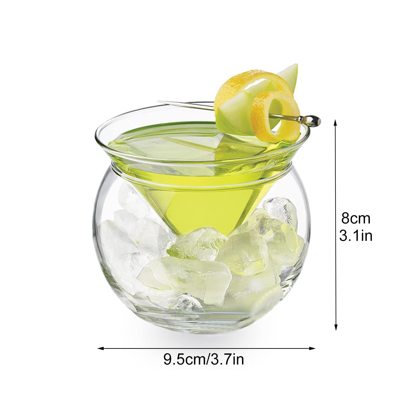 MISNODE 5OZ Stemless Martini Glasses with Chiller Set of 2, Glass Caviar Chiller Server Set with Server Bowl, Cocktail Glass with Ice Holder for Martini Wine Liquor Cocktails Margarita