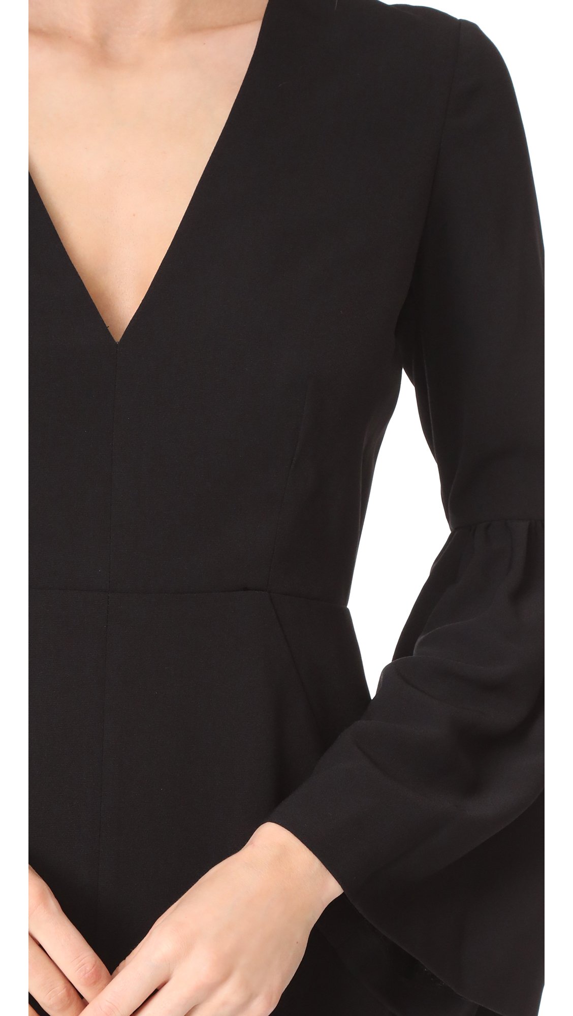 Jill Jill Stuart Women's V Neck Dress with Bell Sleeves, Black, 2