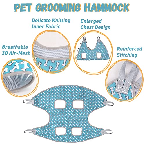 Supet Dog Grooming Hammock Harness for Cats Dogs, Relaxation Pet Restraint & Small Animal Leashes Sling Helper Nail Trimming Clipping, S( Legs Spacing:7-10.2" /) , Coral blue