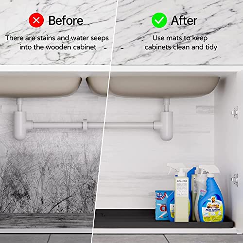 SKDKYCCO Under Sink Mat for Kitchen, 34'' x 21'' Silicone Under the Sink Mat, Water Proof Under Kitchen Bathroom Cabinet Sink Mat and Protector for Drips Leaks Spills, Black